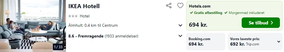 IKEA Hotell: Ophold fra kun 347 kr. p.p. inkl. morgenmad